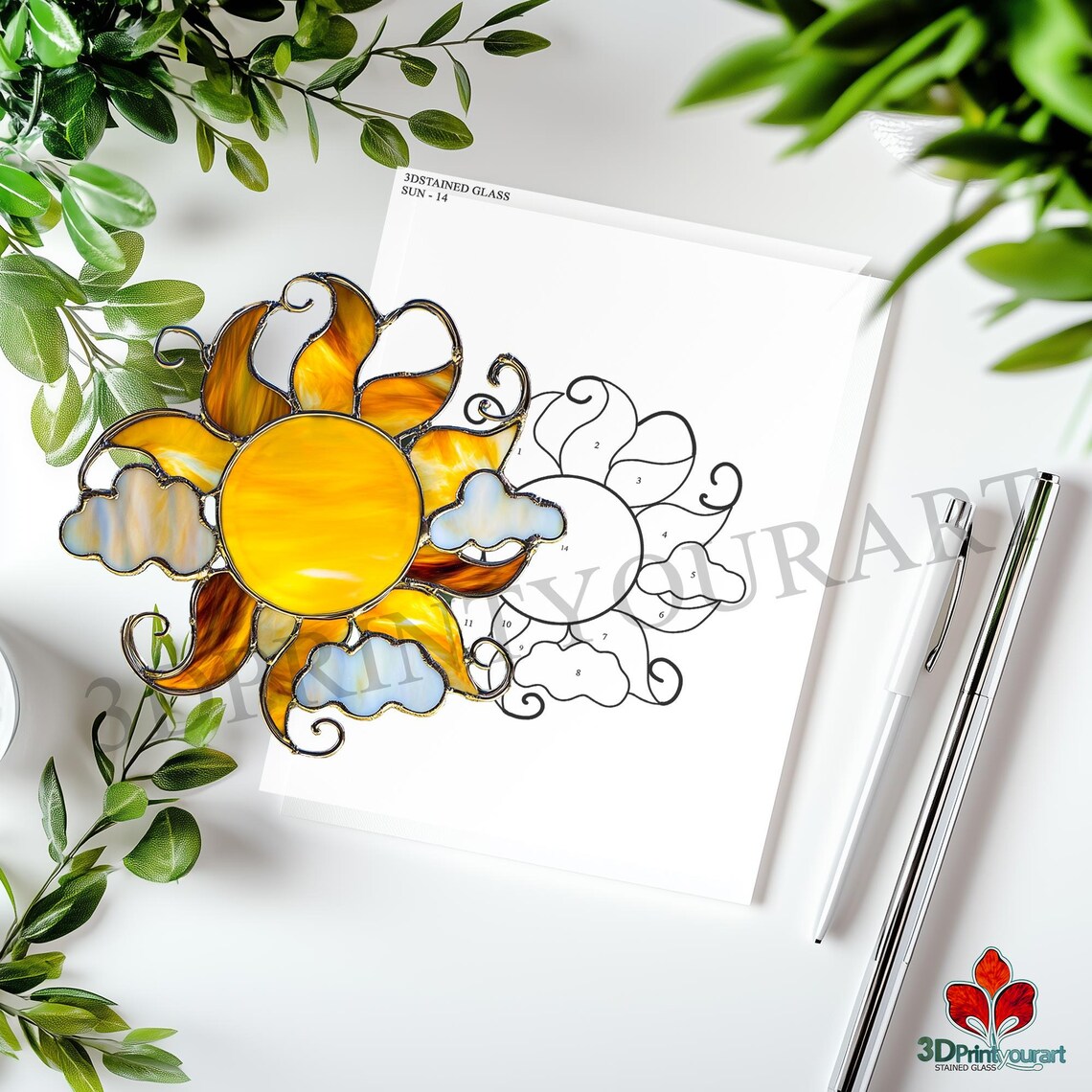 Digital Download Stained Glass Sun Pattern | Festive Suncatcher Design ...