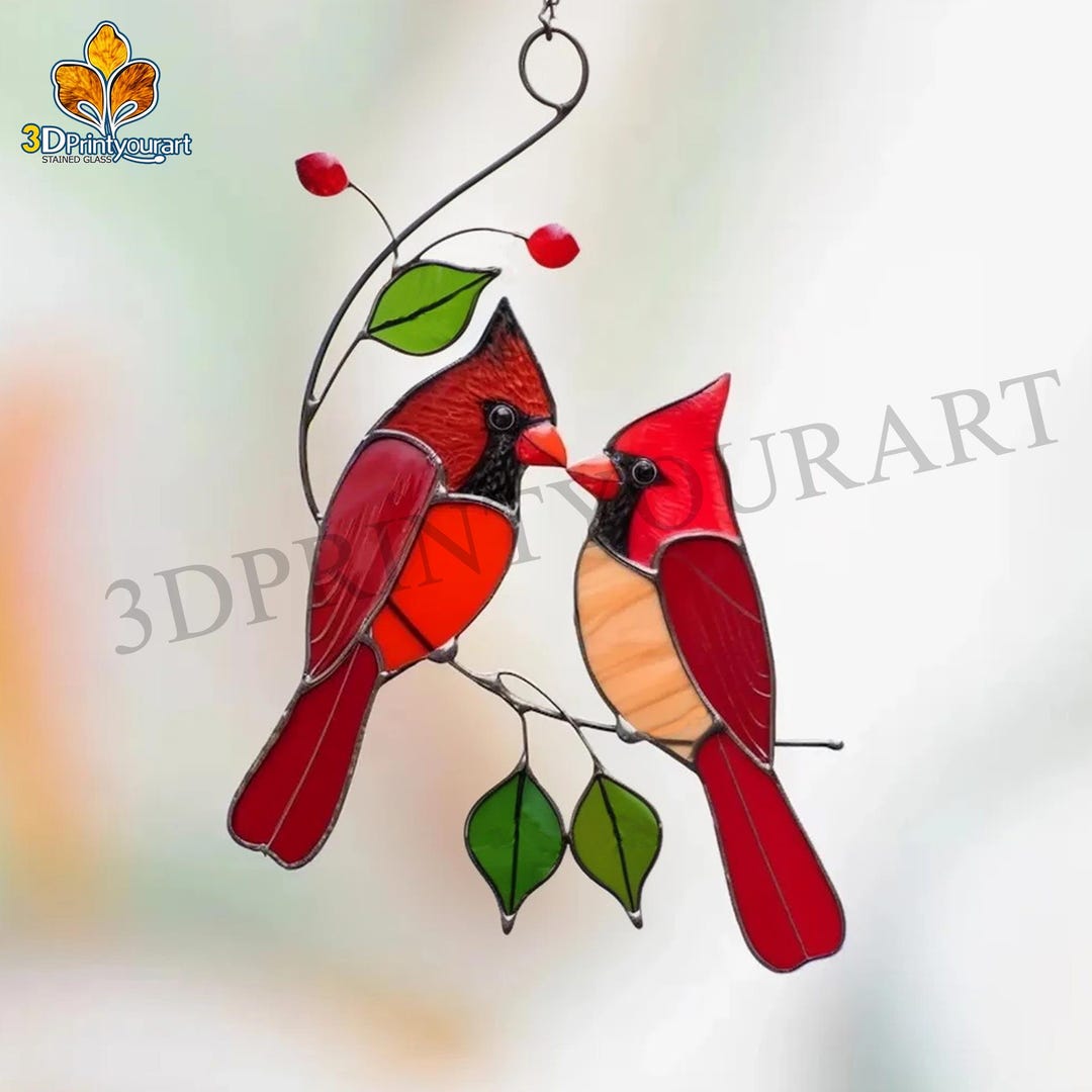 Digital Download Stained Glass Cardinal Pattern | Festive Suncatcher ...