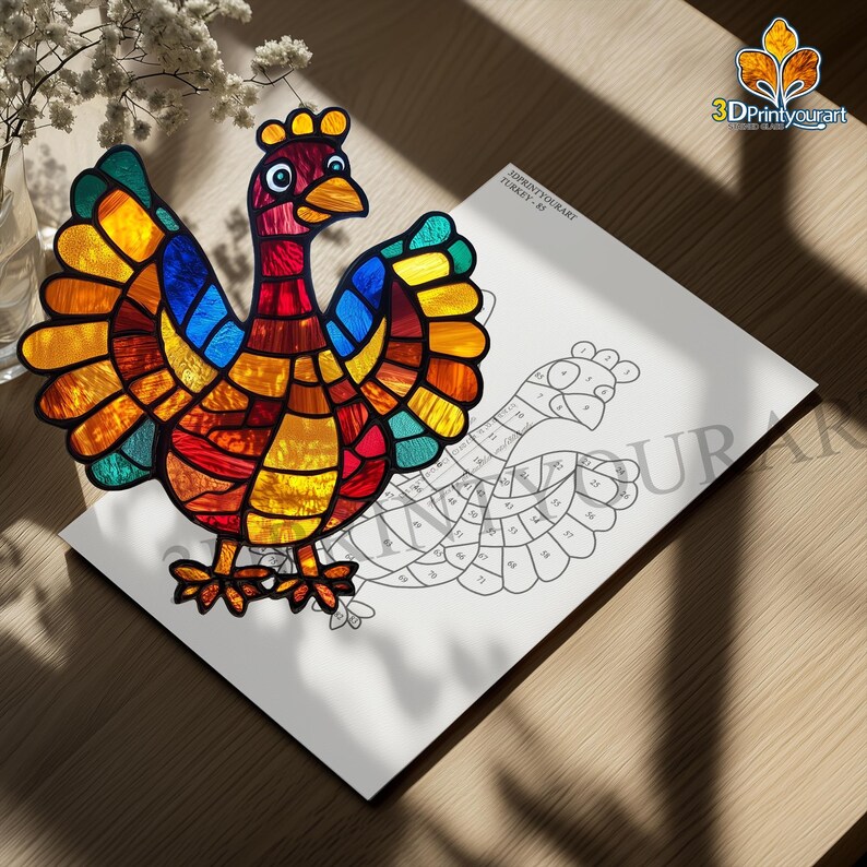 Digital Download Stained Glass Turkey Pattern | Festive Suncatcher ...