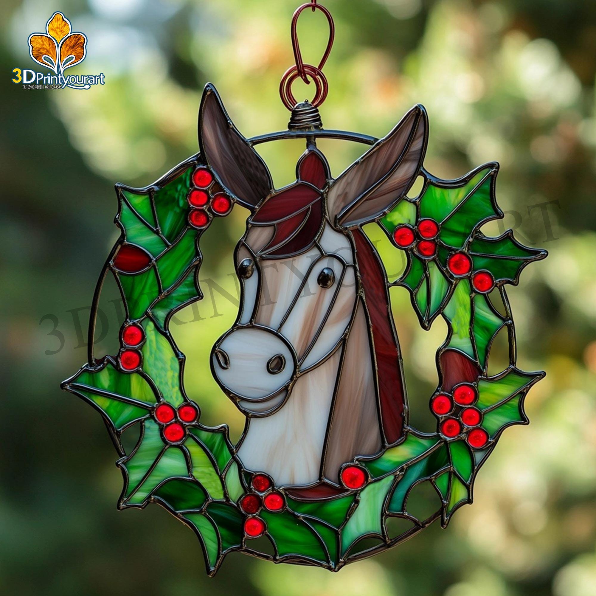 Digital Download Stained Glass Christmas Donkey and Wreath Pattern ...