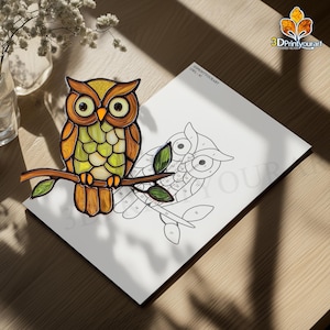 Digital Download Stained Glass OWL Pattern | Festive Suncatcher Design ...