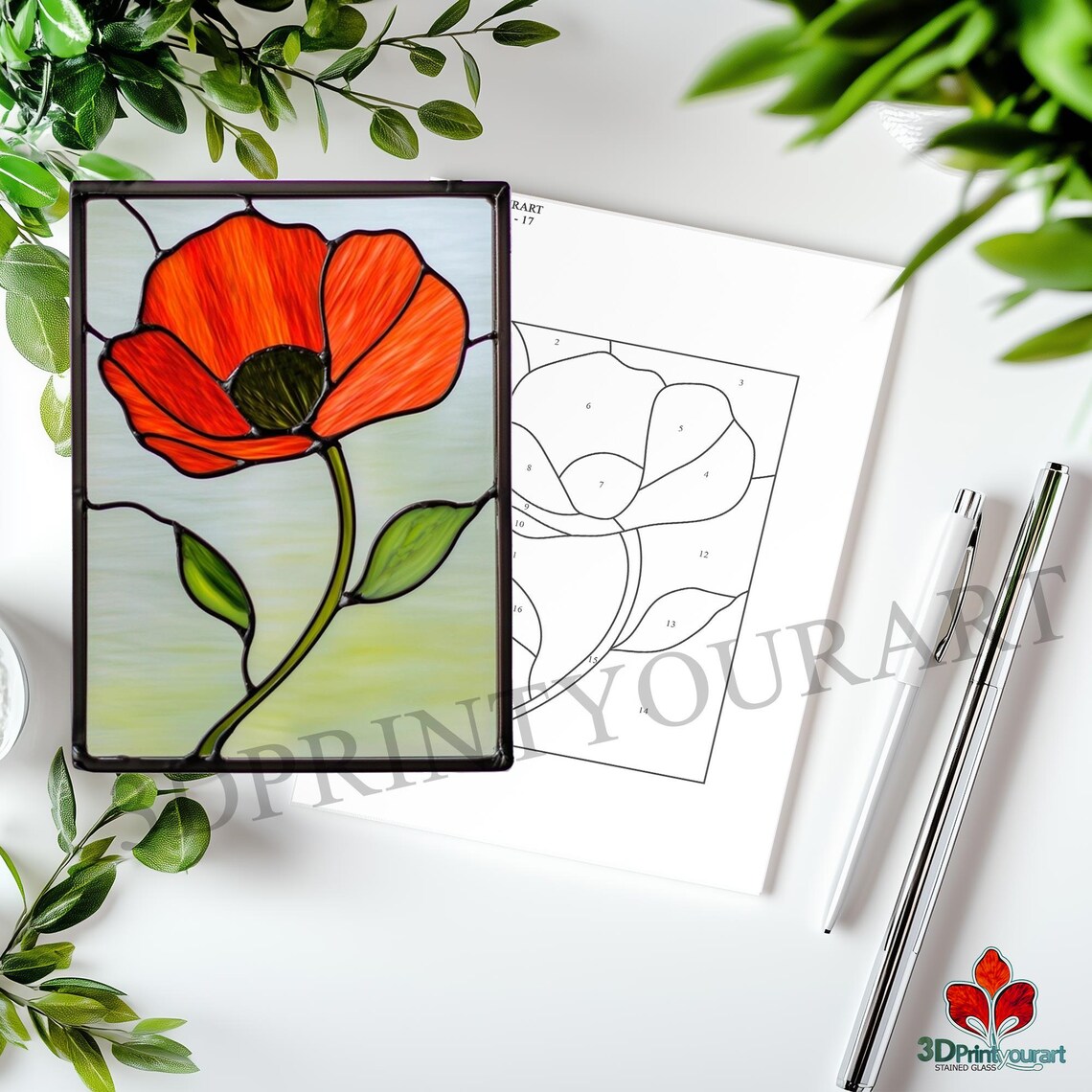 Digital Download Stained Glass Poppy R64 Pattern | Festive Suncatcher ...