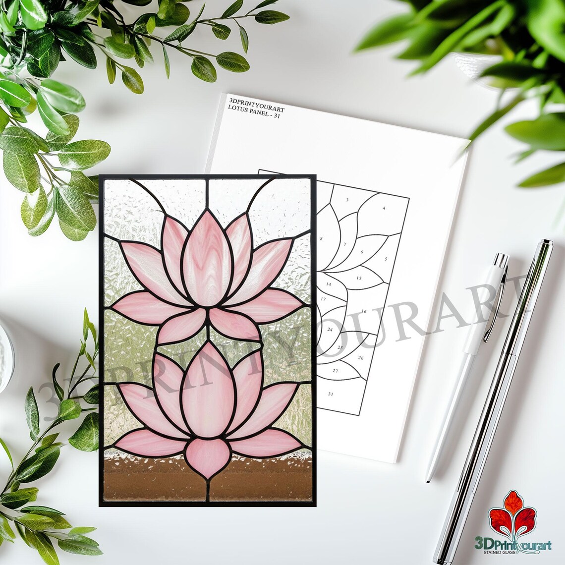 Digital Download Stained Glass Lotus Panel Pattern | Festive Suncatcher ...