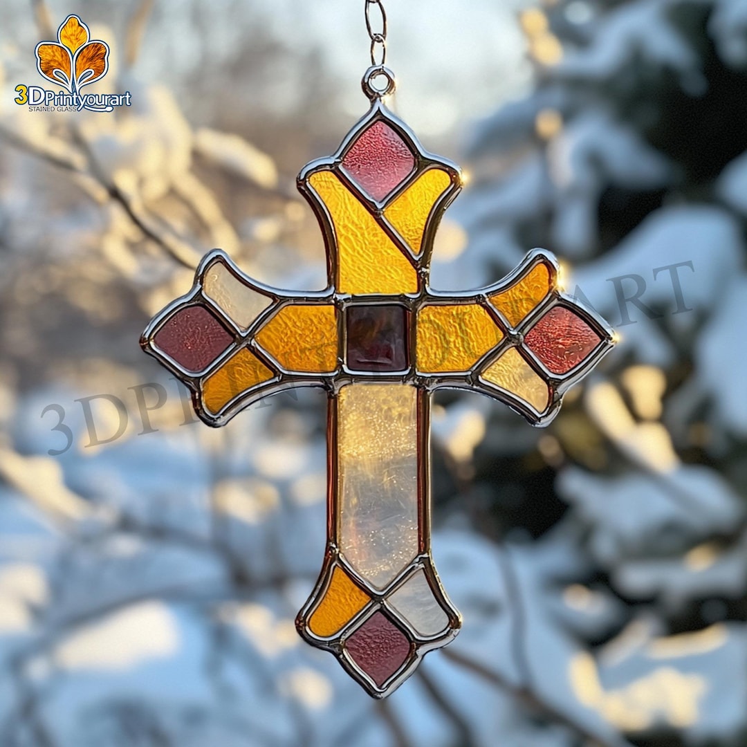Digital Download Stained Glass Christian Cross Pattern | Festive ...