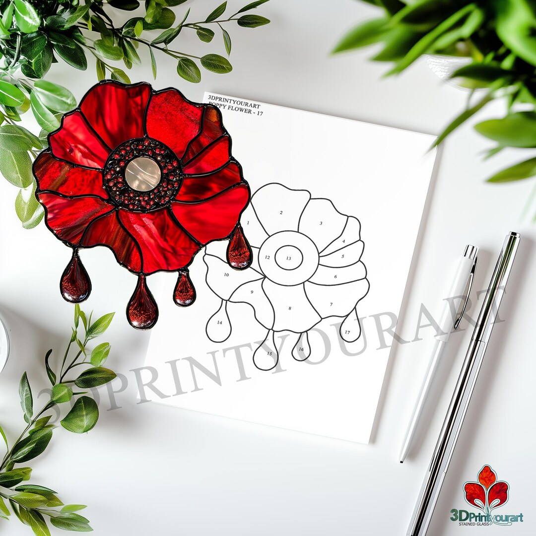 Digital Download Stained Glass Poppy Pattern M01| Festive Suncatcher ...