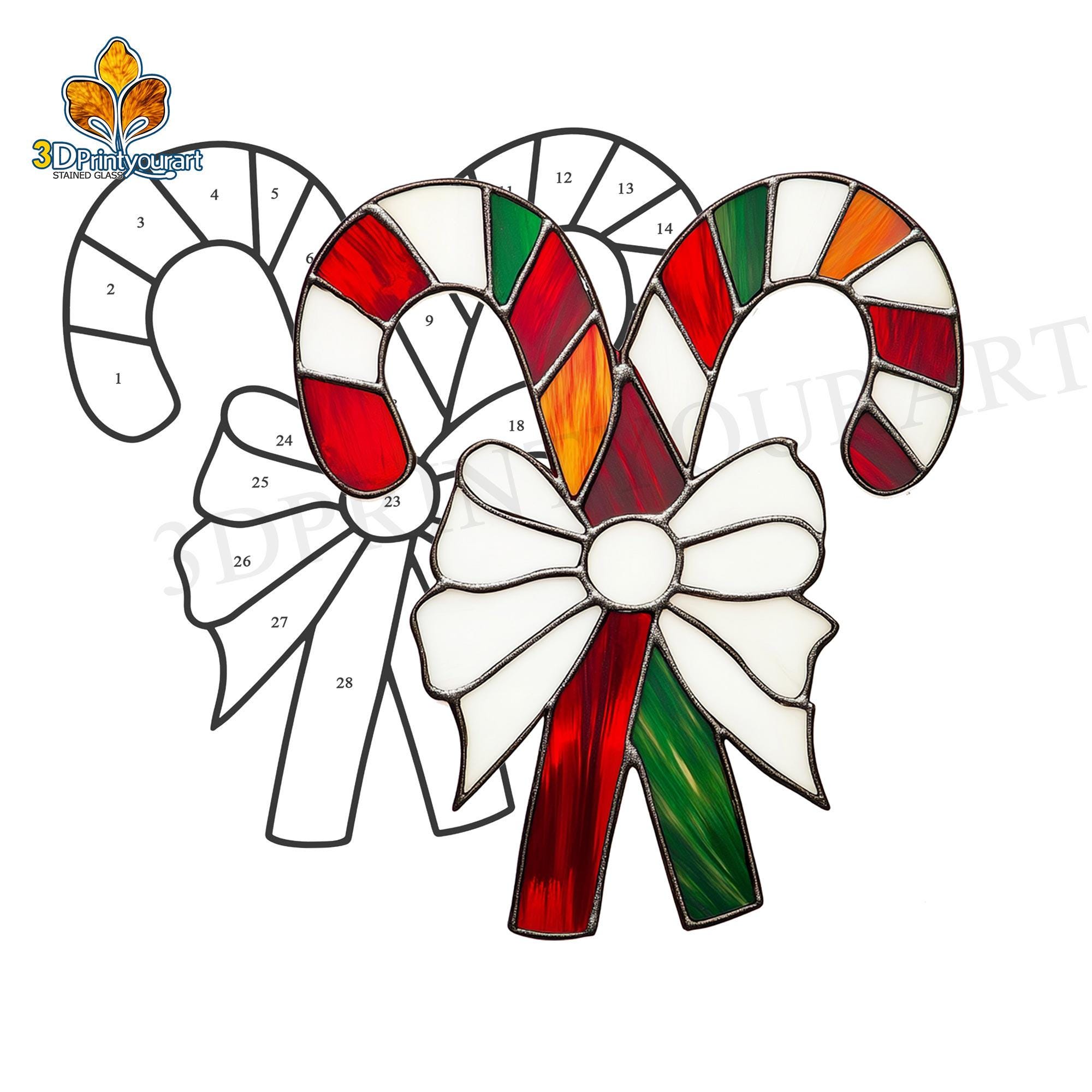 Digital Download Stained Glass Christmas Candy Cane Pattern | Festive ...