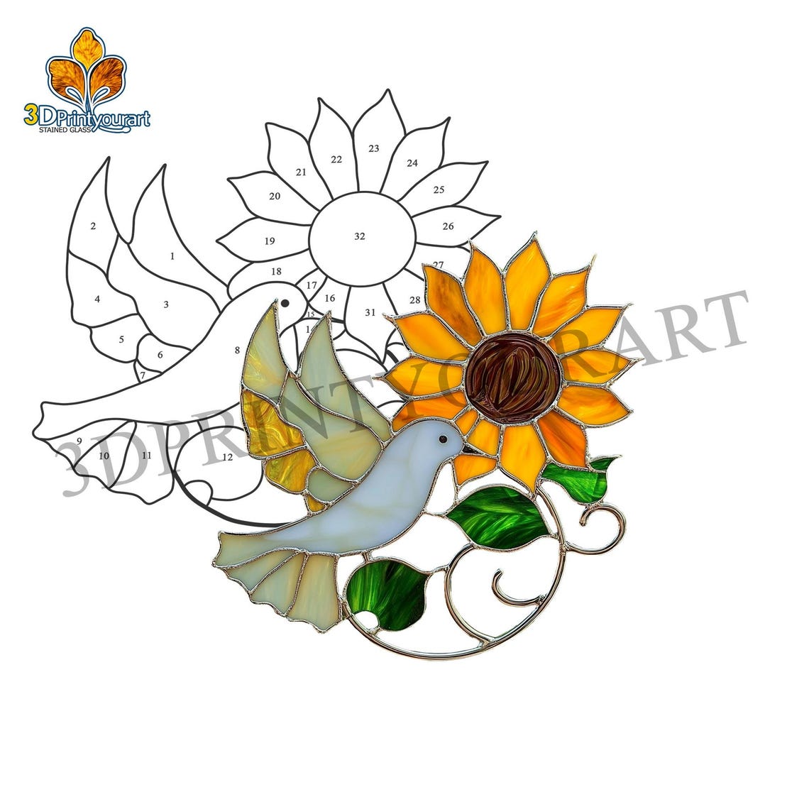 Digital Download Stained Glass Dove and Sunflower Pattern | Festive ...