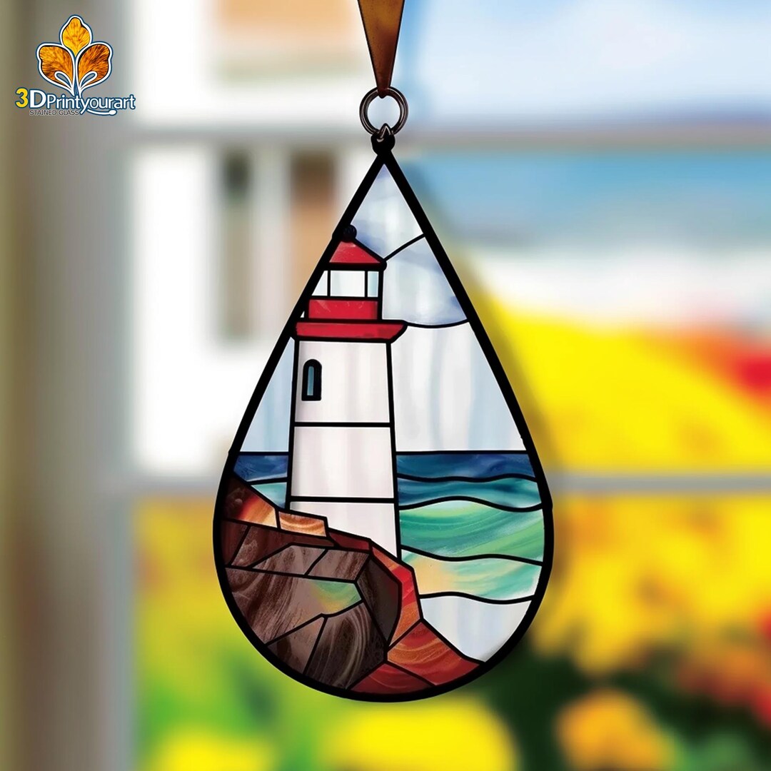 Digital Download Stained Glass Lighthouse Drop Pattern | Festive ...