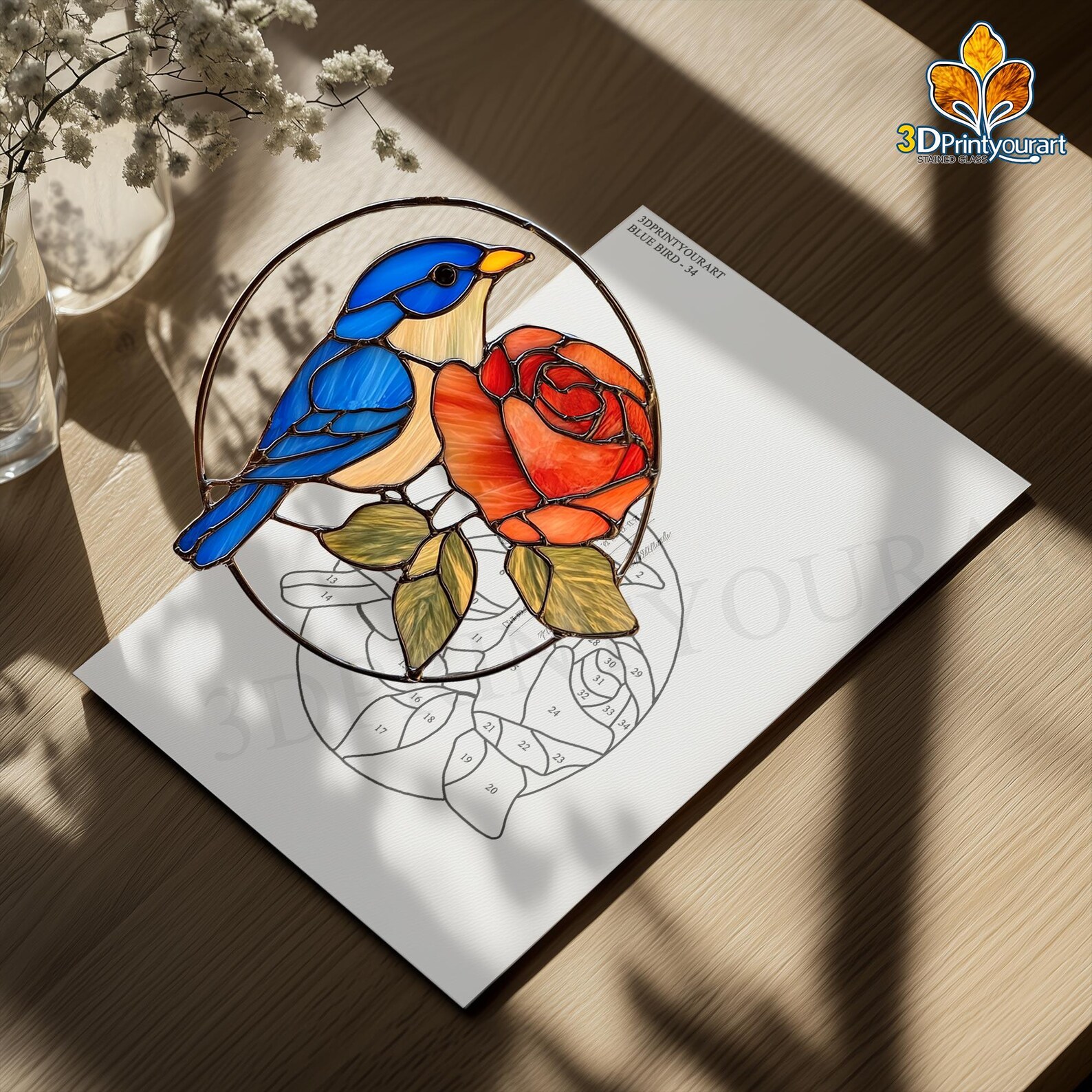 Digital Download Stained Glass Blue Bird Pattern | Festive Suncatcher ...