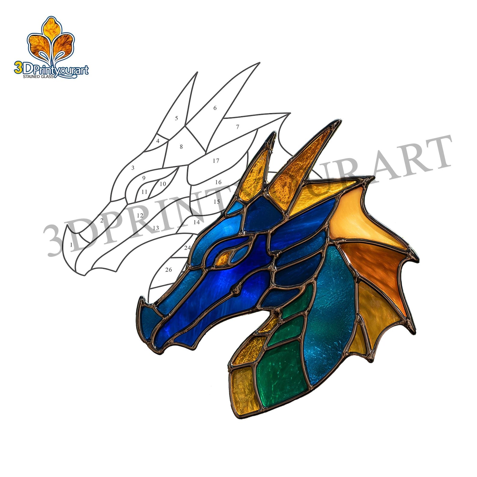 Digital Download Stained Glass Dragon Head Pattern | Festive Suncatcher ...
