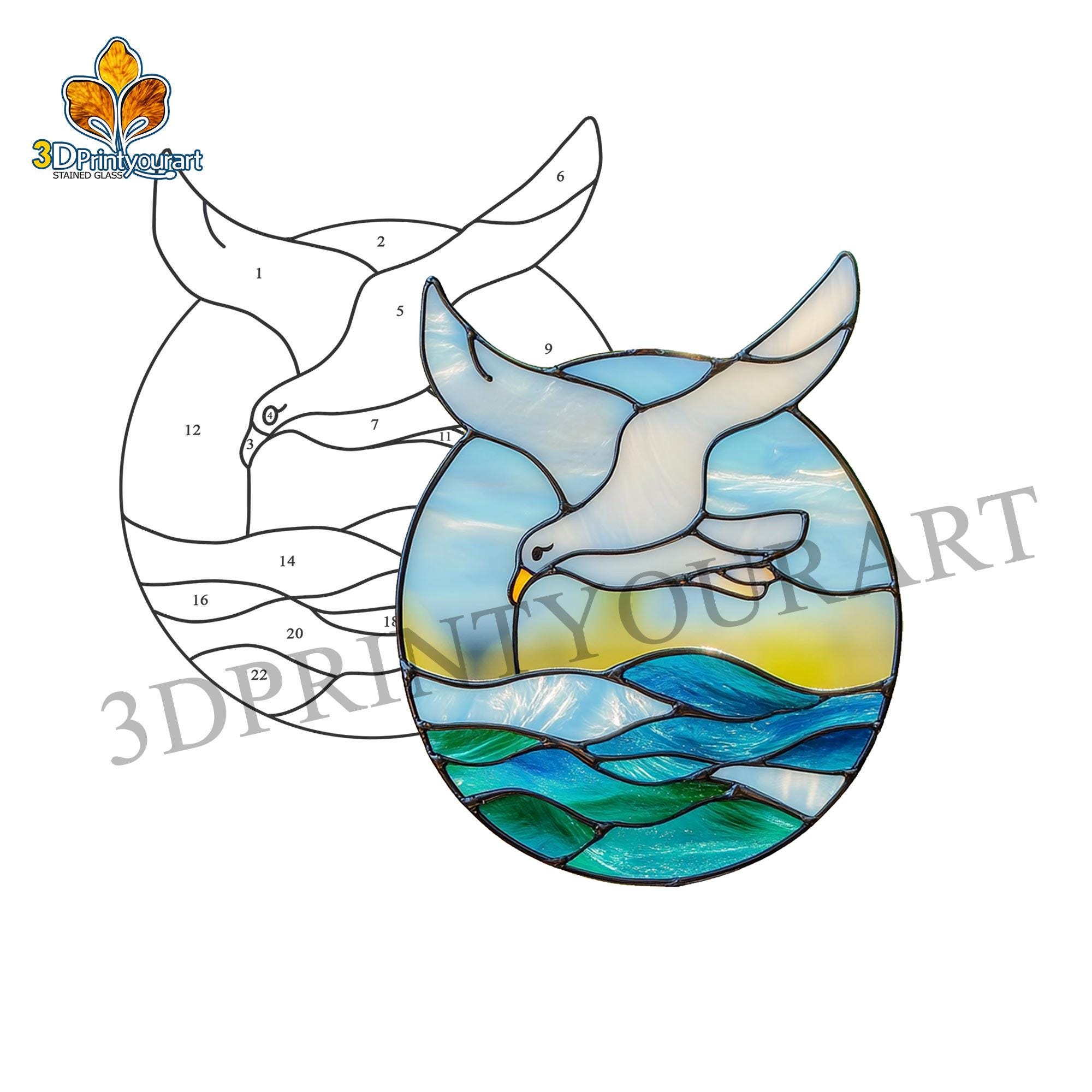 Digital Download Stained Glass Seagull Pattern | Festive Suncatcher ...