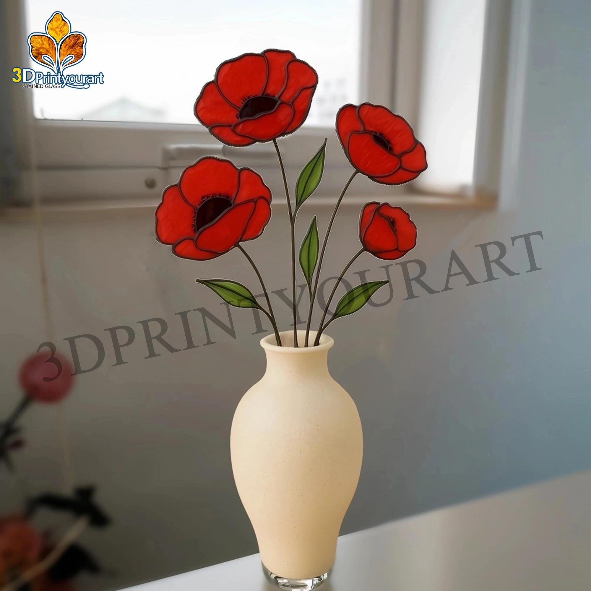 Digital Download Stained Glass Poppy Vase Pattern | Festive Suncatcher ...