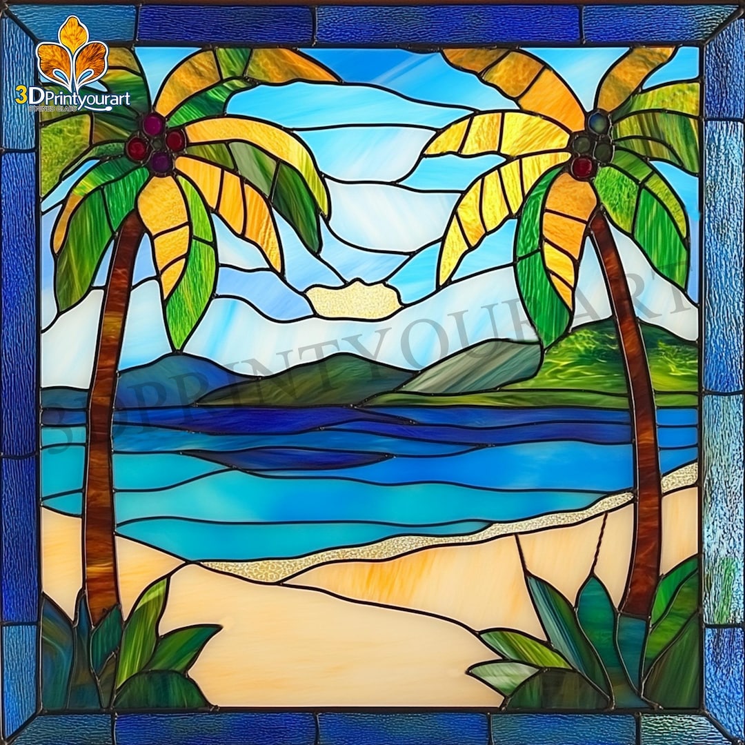 Digital Download Stained Glass Tropical Island Pattern | Festive ...