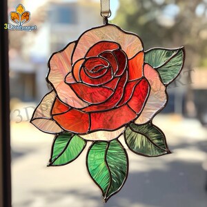 Digital Download Stained Glass Rose Pattern | Festive Suncatcher Design ...