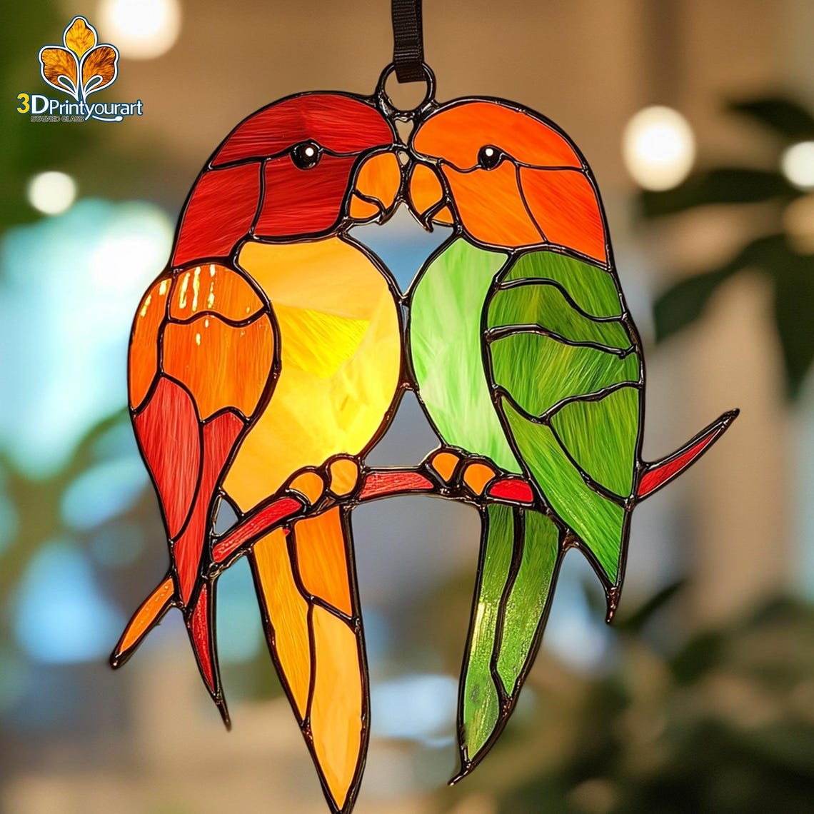 Digital Download Stained Glass A Pair of Parrot Pattern | Festive ...