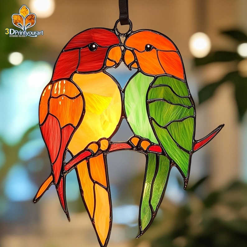 Digital Download Stained Glass A Pair of Parrot Pattern | Festive ...