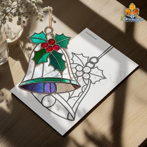 Digital Download Stained Glass Christmas Bell Gold Pattern | Festive ...