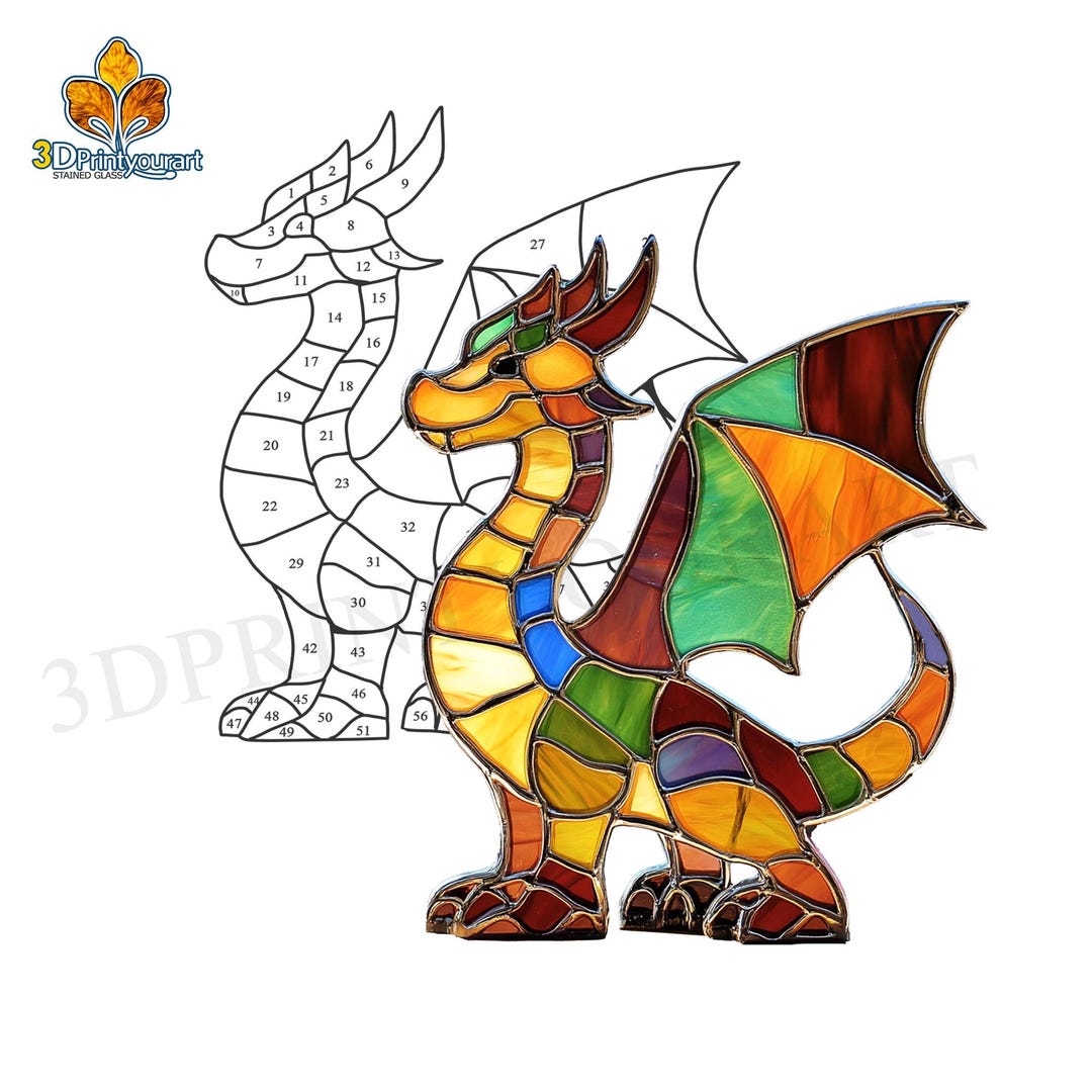 Digital Download Stained Glass Dragon Pattern | Festive Suncatcher ...