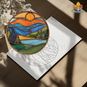 Digital Download Stained Glass Lake and Mountain Pattern | Festive ...
