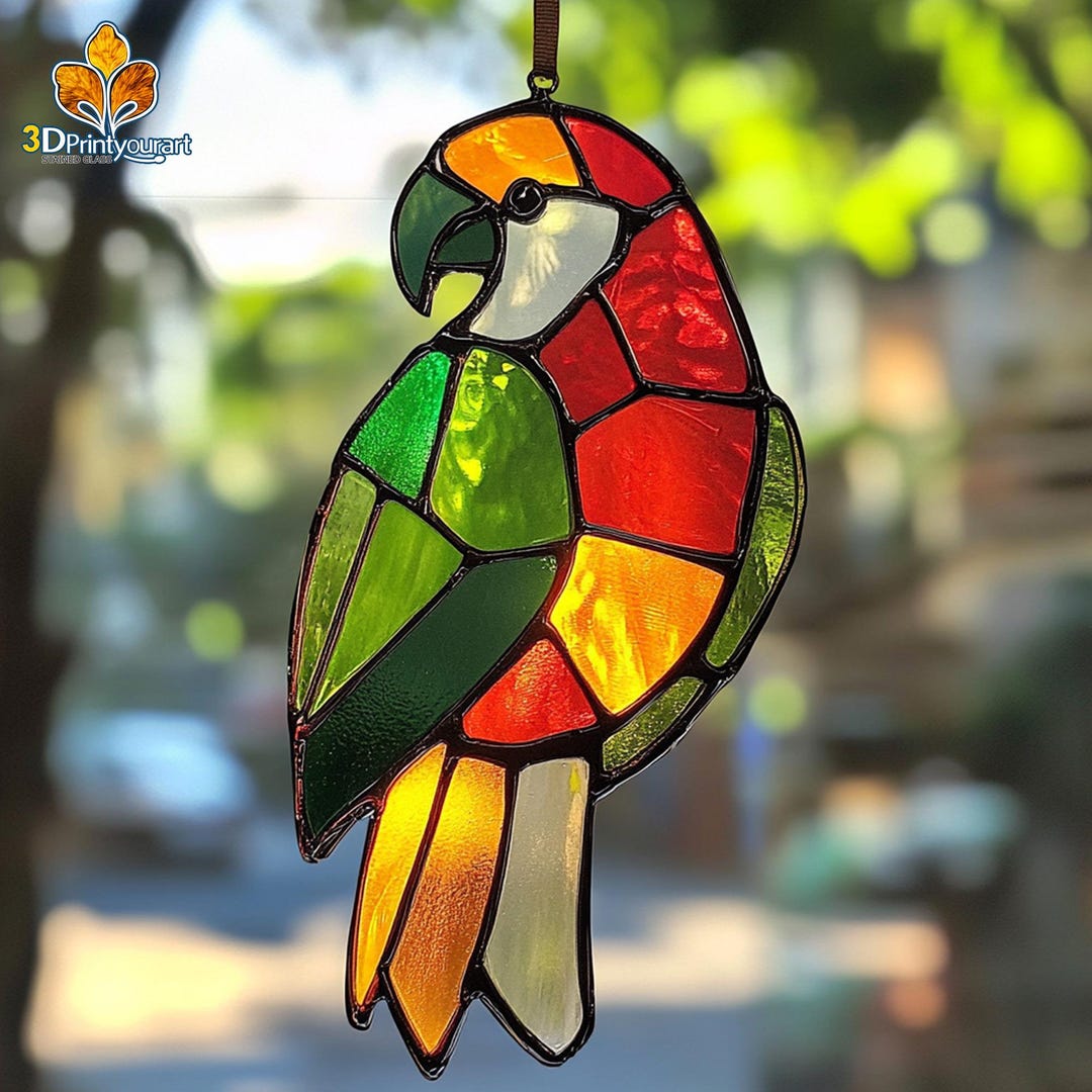 Digital Download Stained Glass Parrot Pattern M01 | Festive Suncatcher ...