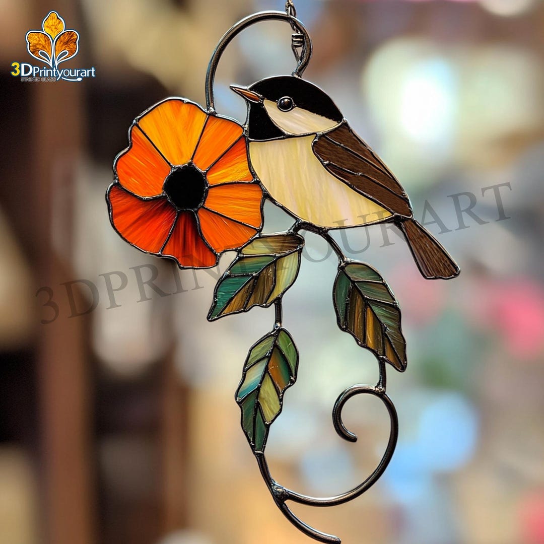 Digital Download Stained Glass Chickadee 02 Pattern | Festive ...