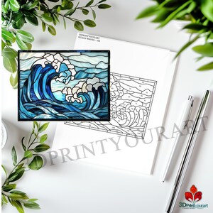 Digital Download Stained Glass Ocean Waves Pattern | Festive Suncatcher ...