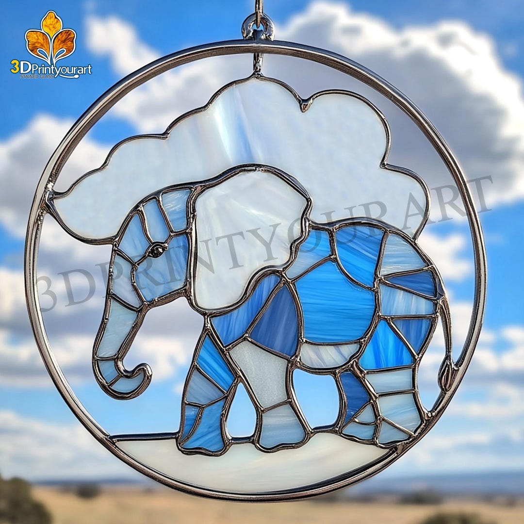 Digital Download Stained Glass Elephant Pattern | Festive Suncatcher ...