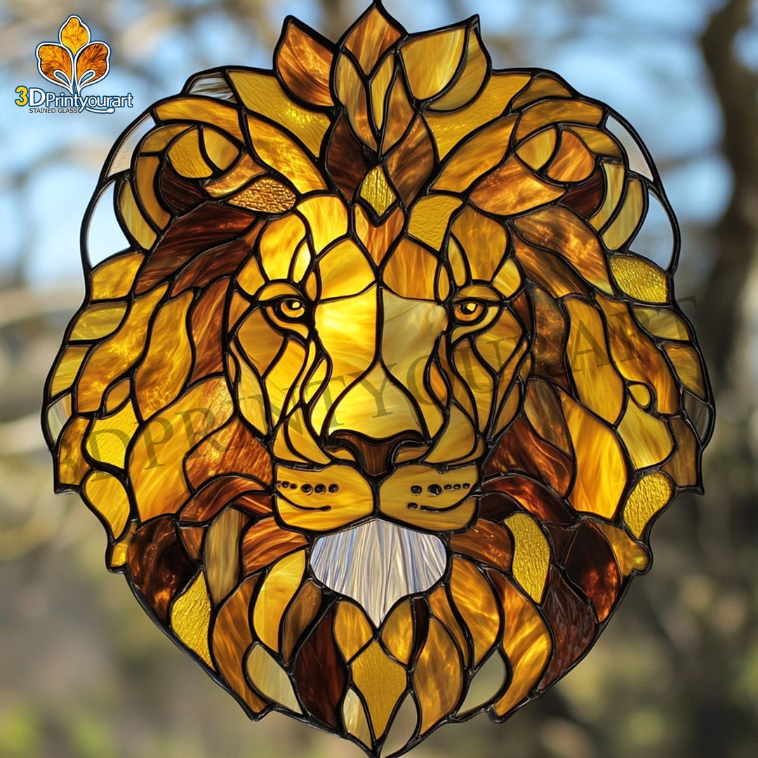 Digital Download Stained Glass Lion Pattern | Festive Suncatcher Design ...