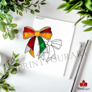 Digital Download Stained Glass Ribbon Bow Pattern | Festive Suncatcher ...