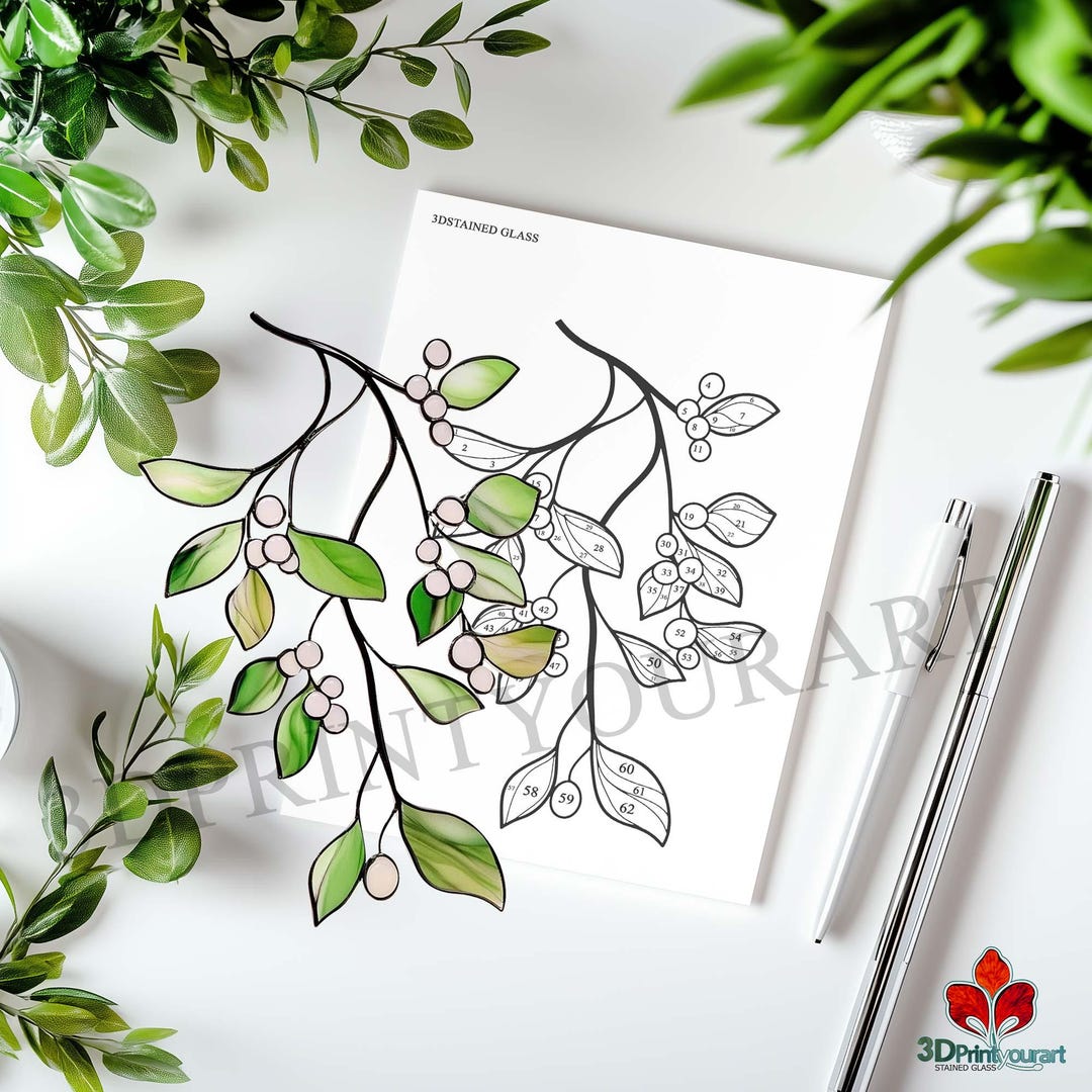 Digital Download Stained Glass Mistletoe With White Berries N01 Pattern ...