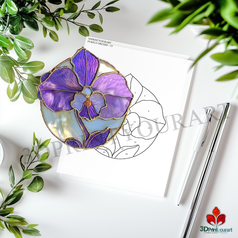 Digital Download Stained Glass Purple Orchid Pattern | Festive ...