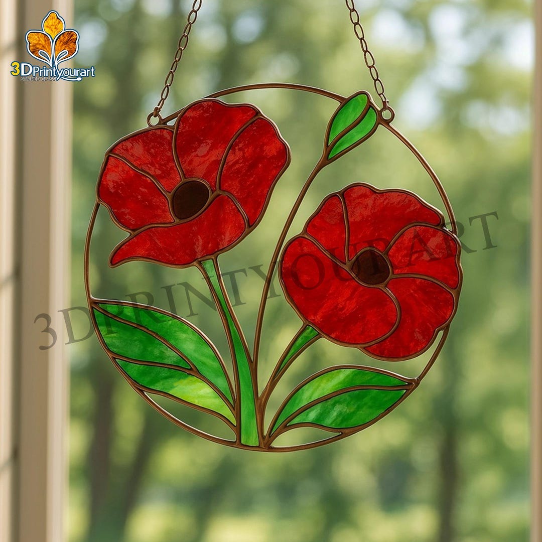 Digital Download Stained Glass Poppy R40 Pattern | Festive Suncatcher ...