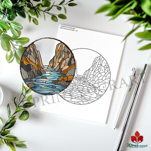 Digital Download Stained Glass Mountain River Pattern | Festive ...