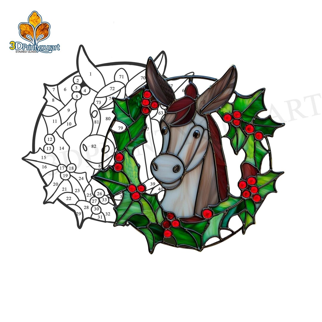 Digital Download Stained Glass Christmas Donkey and Wreath Pattern ...
