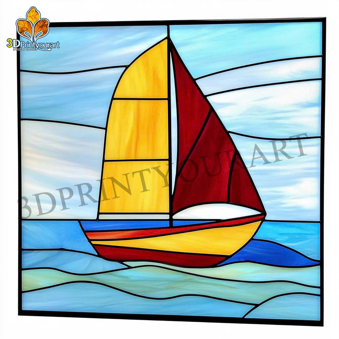 Digital Download Stained Glass Ocean and Sailboat Pattern | Festive ...