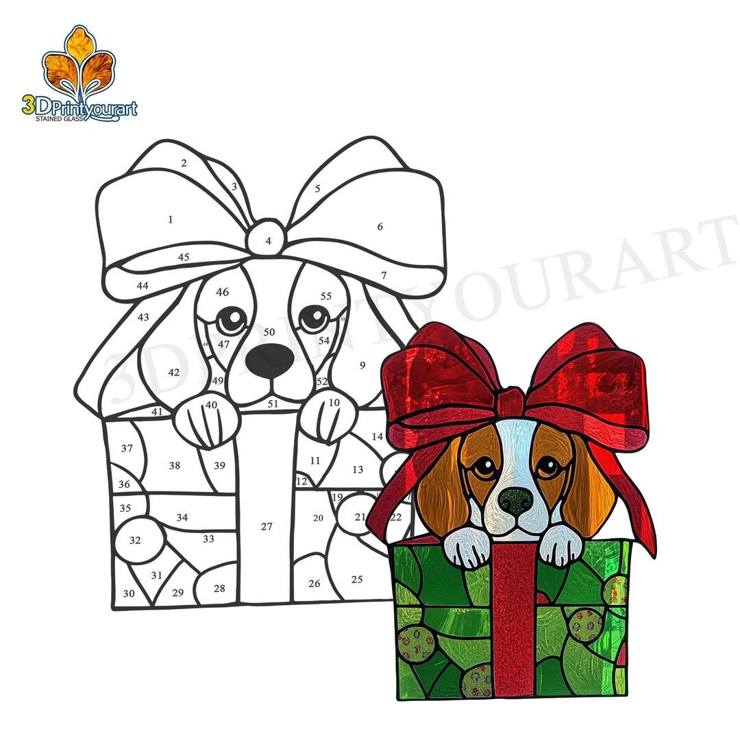 Digital Download Stained Glass Christmas Beagle Pattern M01 | Festive ...