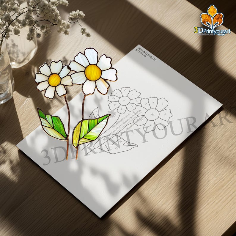 Digital Download Stained Glass Daisy Pattern | Festive Suncatcher ...