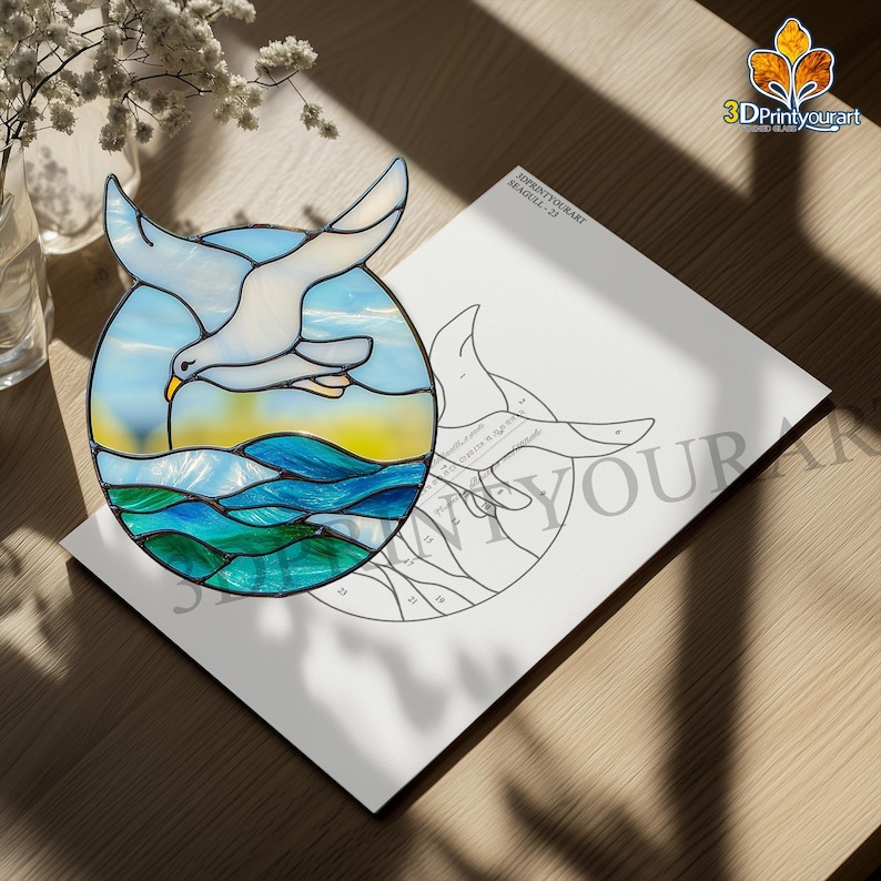 Digital Download Stained Glass Seagull Pattern | Festive Suncatcher ...