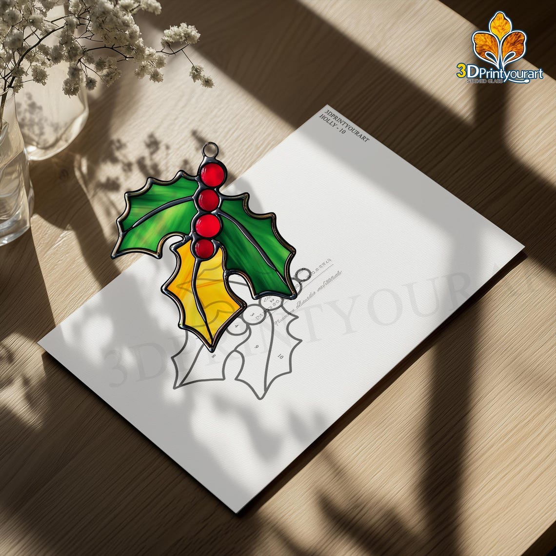 Stained Glass Holly Leaf Digital Pattern | Festive Suncatcher Design ...