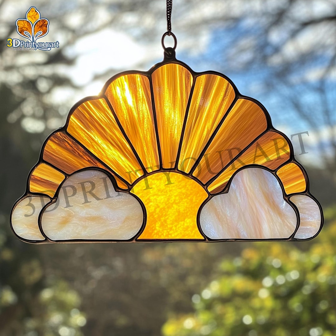 Digital Download Stained Glass Sun and Clouds Pattern | Festive ...