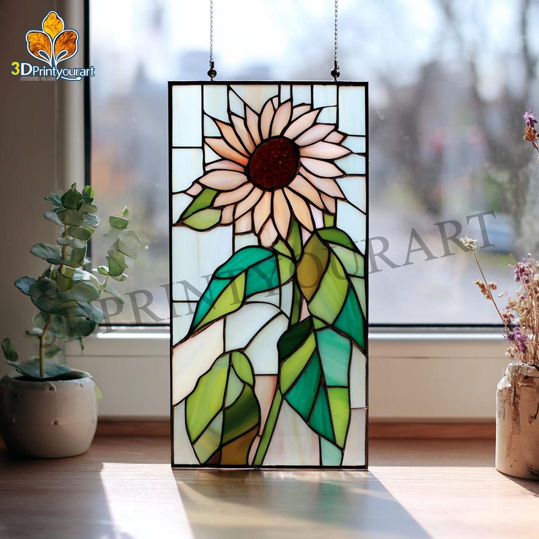 Digital Download Stained Glass Daisy Panel Pattern | Festive Suncatcher ...