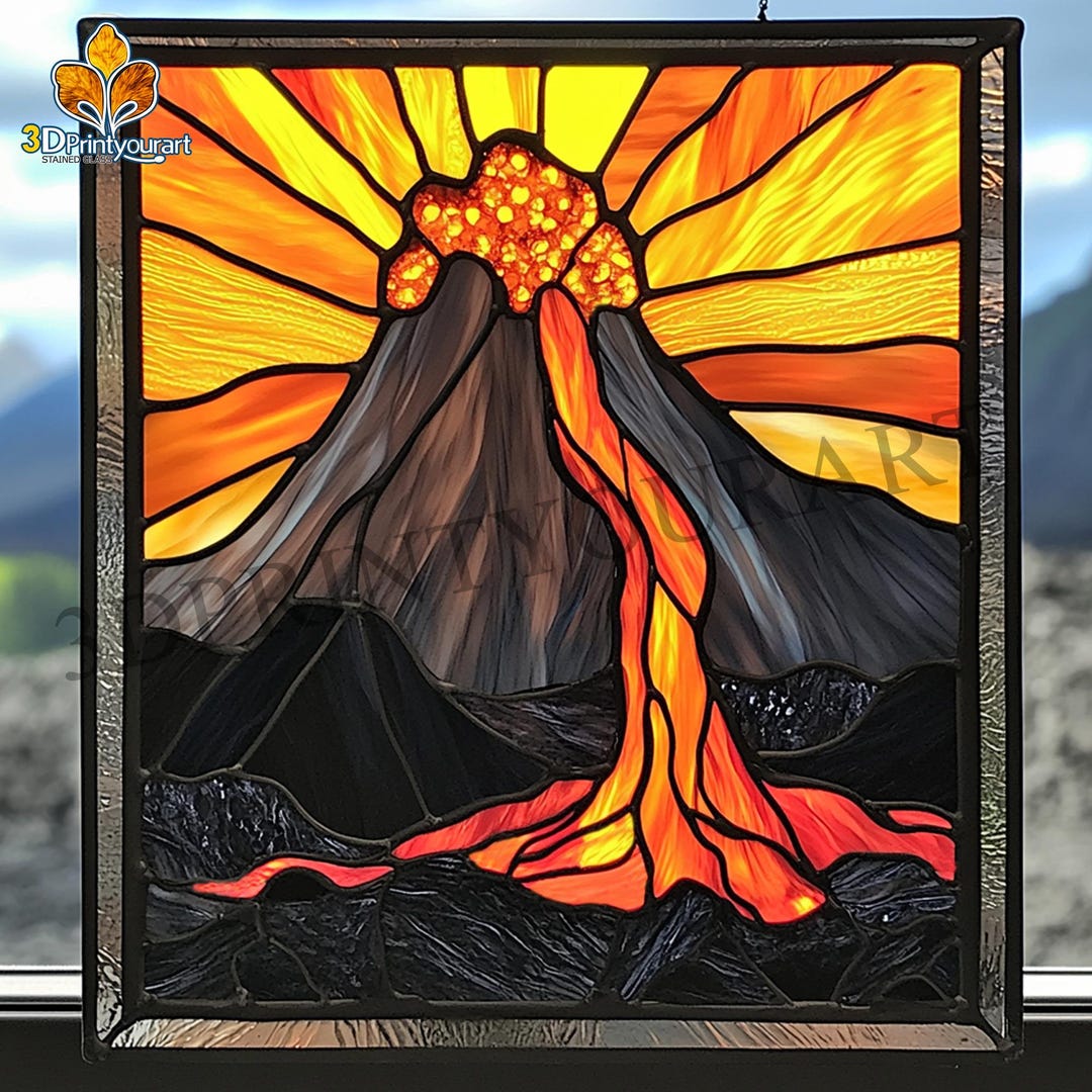 Digital Download Stained Glass Volcanic Eruption Pattern | Festive ...