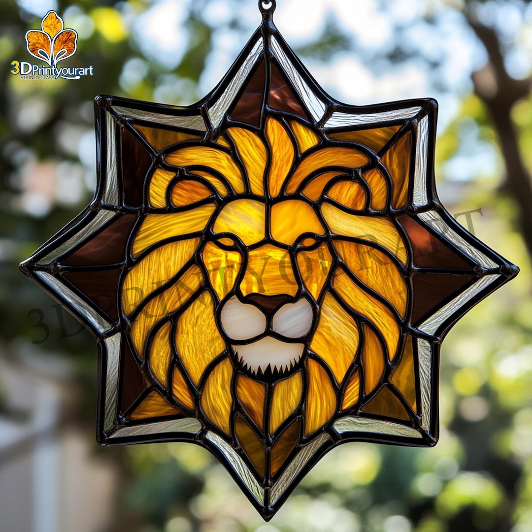 Digital Download Stained Glass Lion Pattern | Festive Suncatcher Design ...