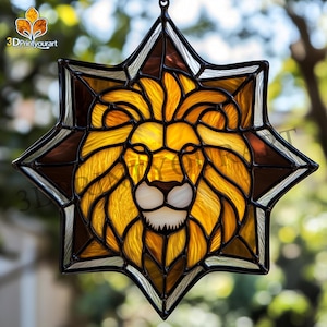 Digital Download Stained Glass Lion Pattern | Festive Suncatcher Design ...