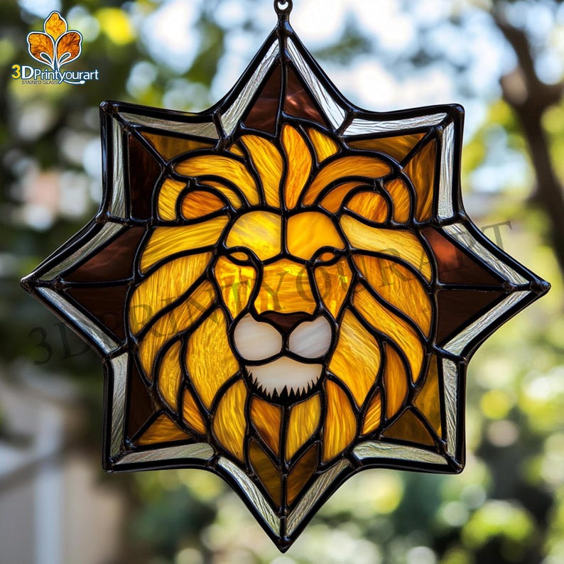 Digital Download Stained Glass Lion Pattern | Festive Suncatcher Design ...
