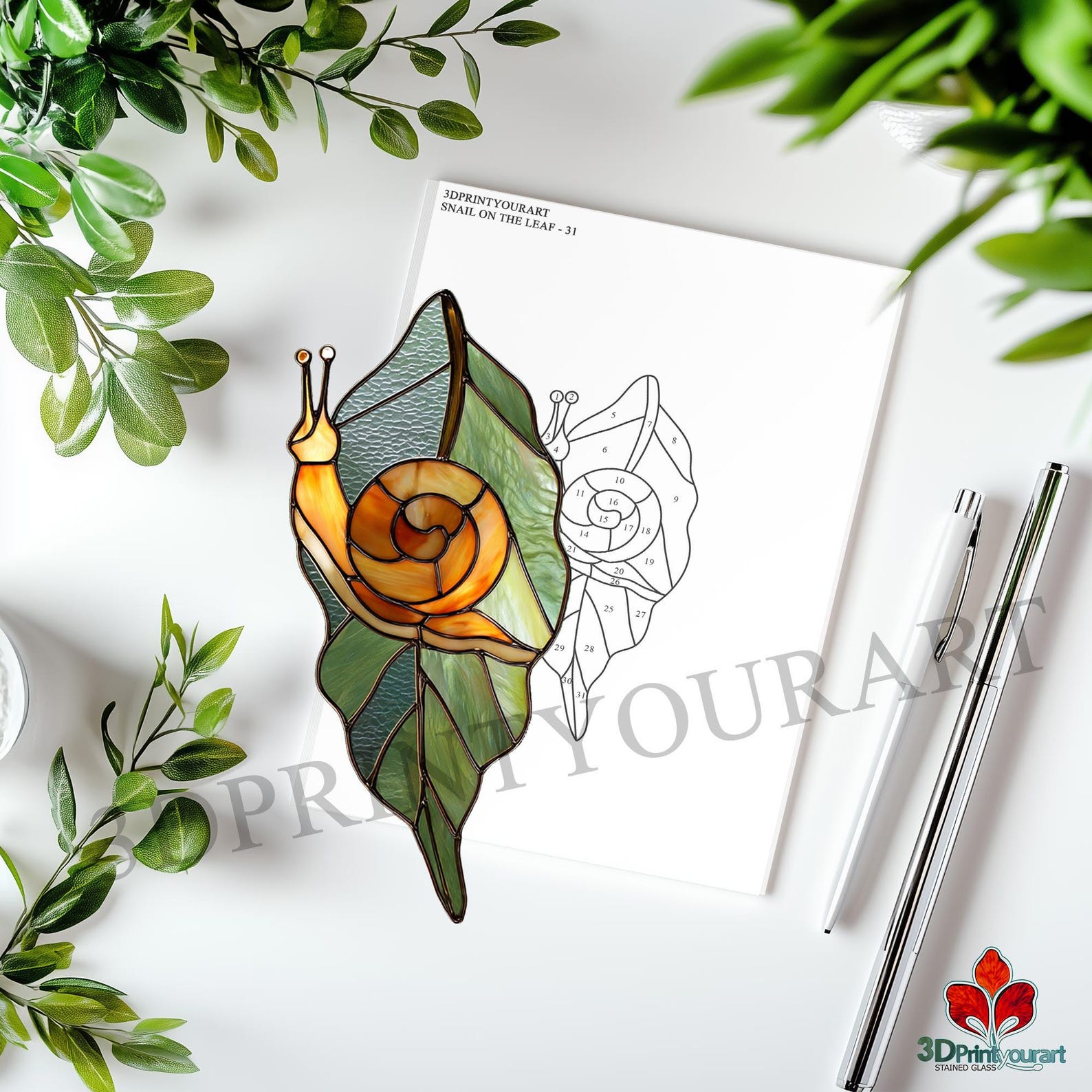 Digital Download Stained Glass Snail on the Leaf Pattern | Festive ...
