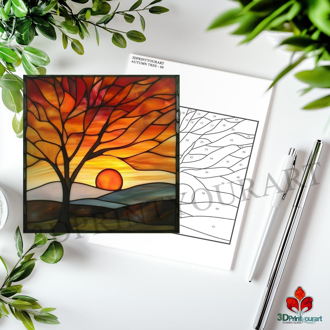 Digital Download Stained Glass Autumn Tree Pattern | Festive Suncatcher ...