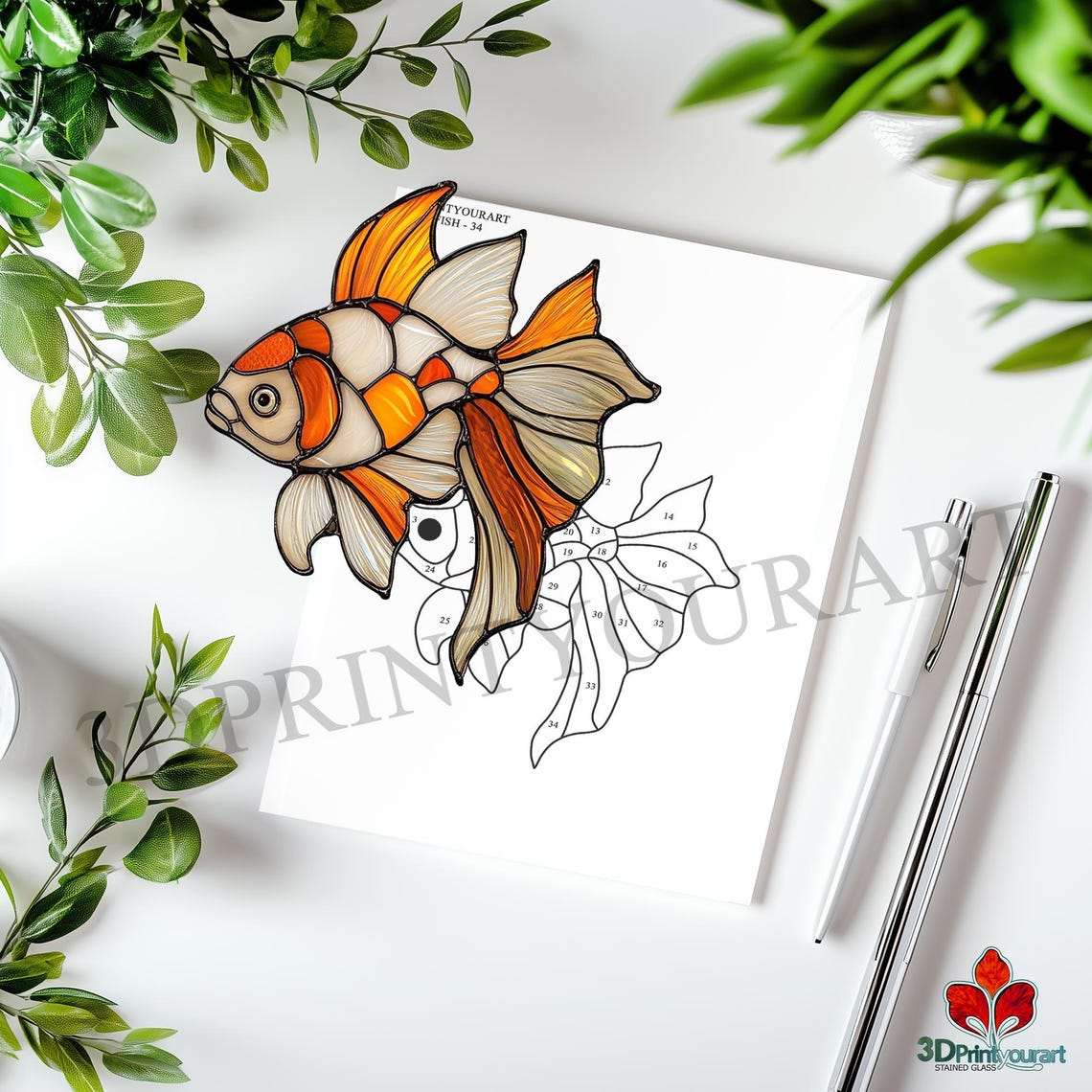 Digital Download Stained Glass Goldfish Pattern | Festive Suncatcher ...