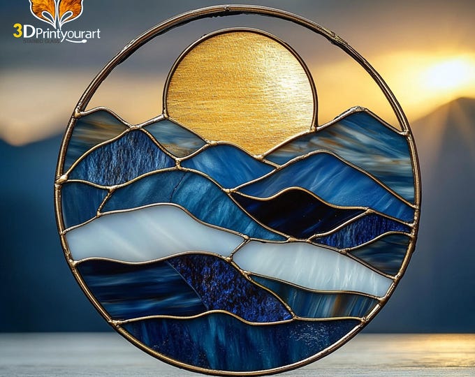 Digital Download Stained Glass Lake and Mountain Pattern | Festive ...
