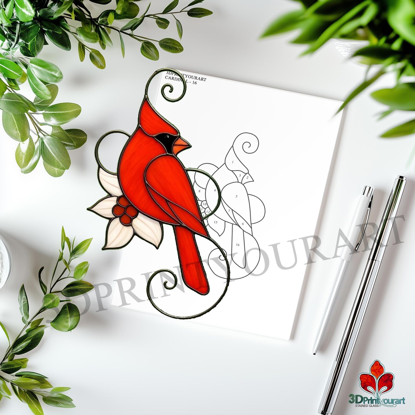 Digital Download Stained Glass Cardinal D3 Pattern | Festive Suncatcher ...